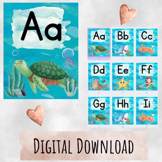 Sea Animals Ocean Watercolor Alphabet Posters - Etsy