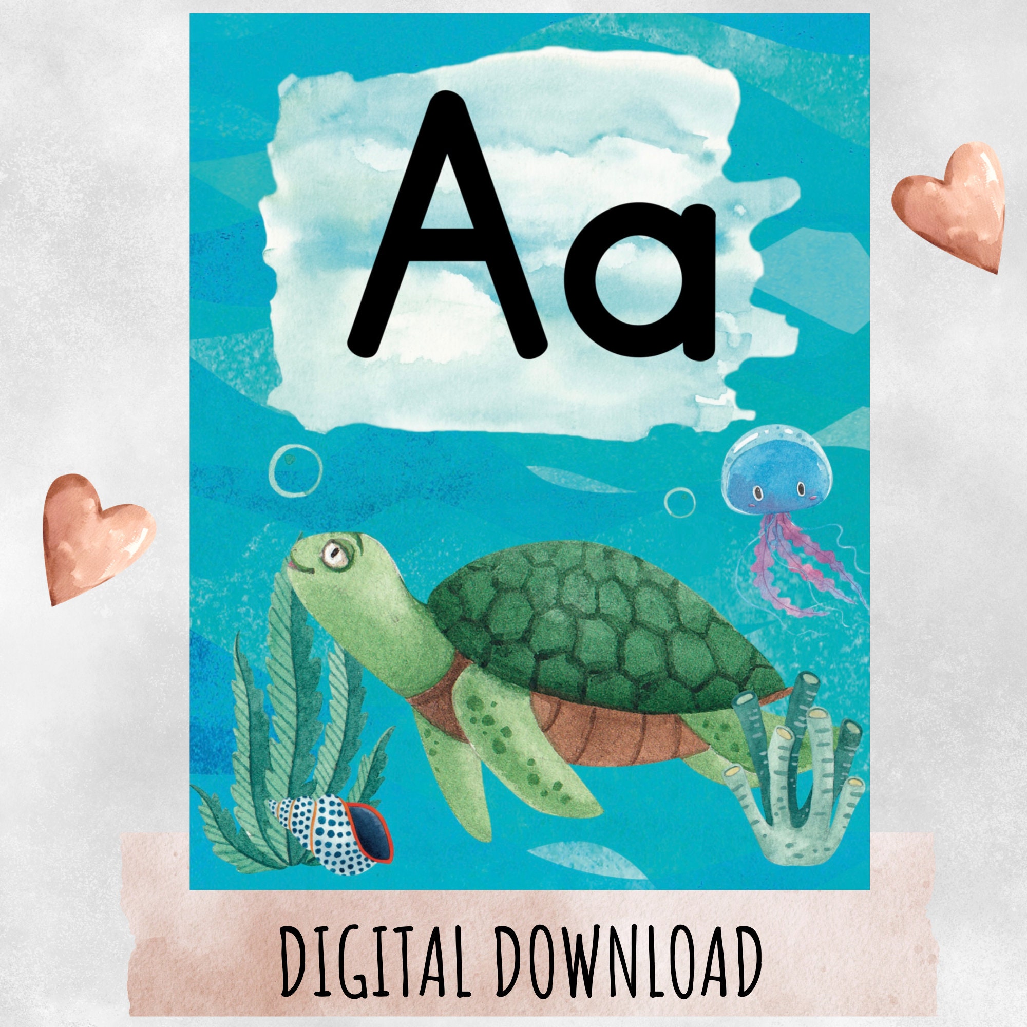 Sea Animals Ocean Watercolor Alphabet Posters - Etsy