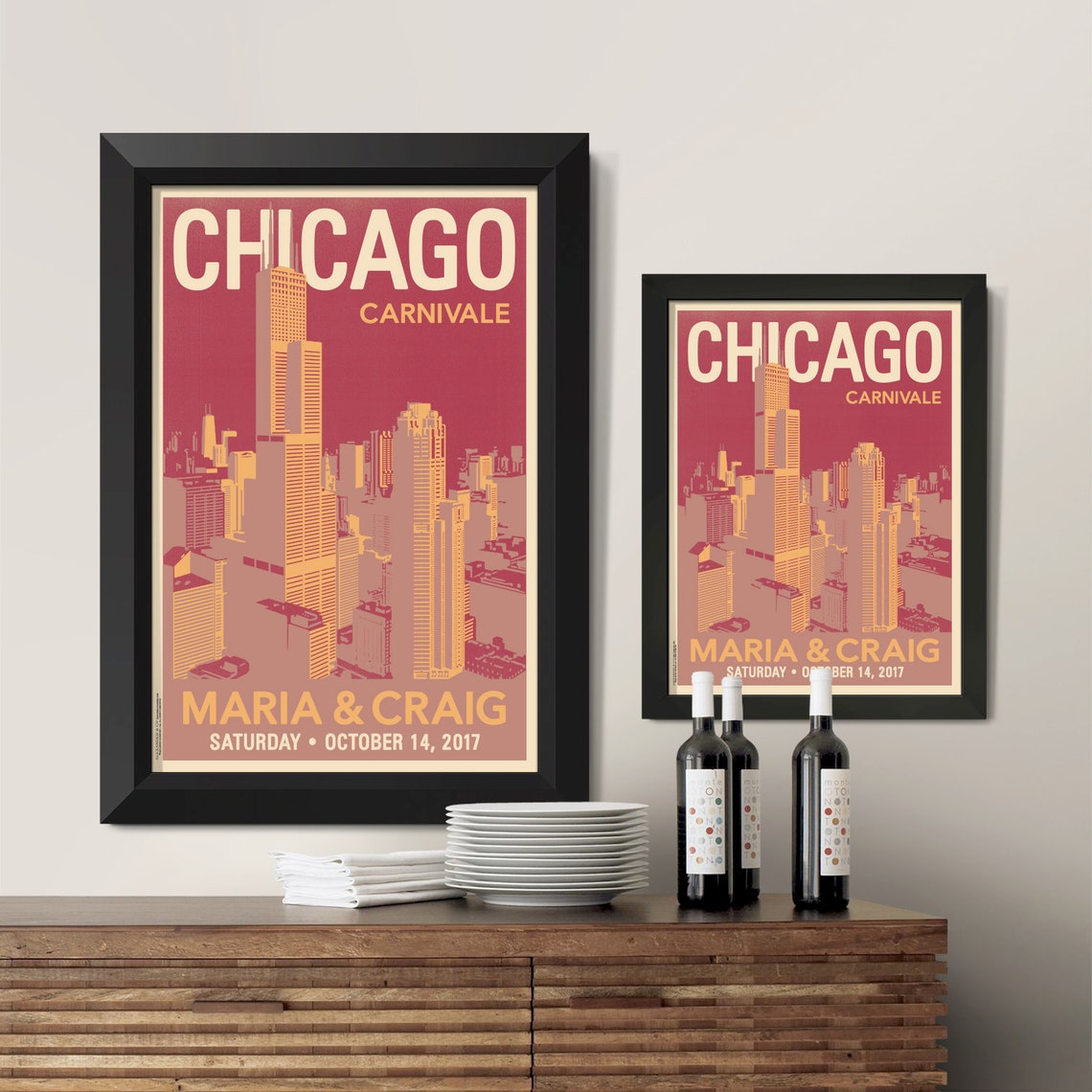 Chicago Downtown Personalized Wedding Art in Classic Frame - Etsy