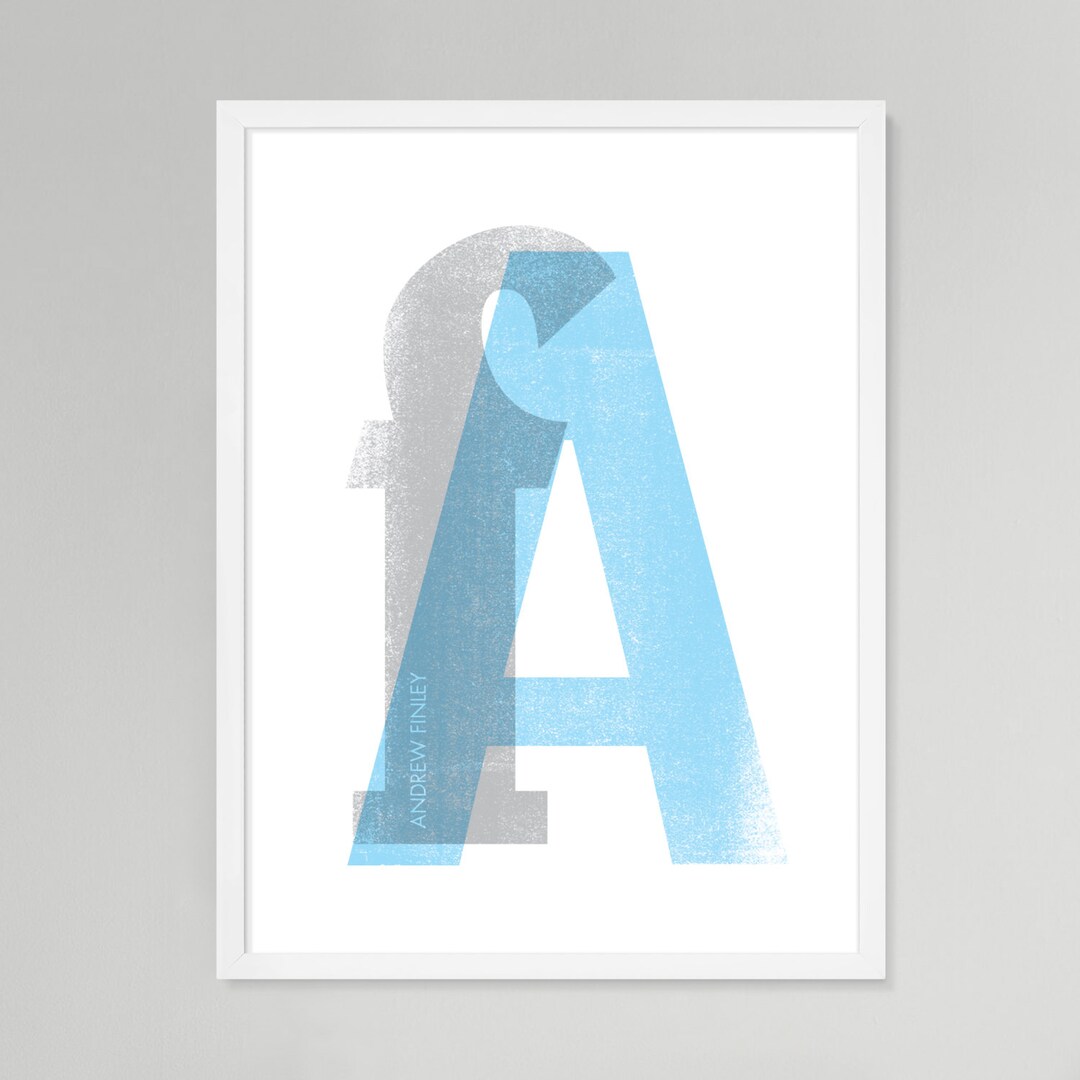 Initial Over Print Personalized Baby/kids Art (blue, Large) - Etsy