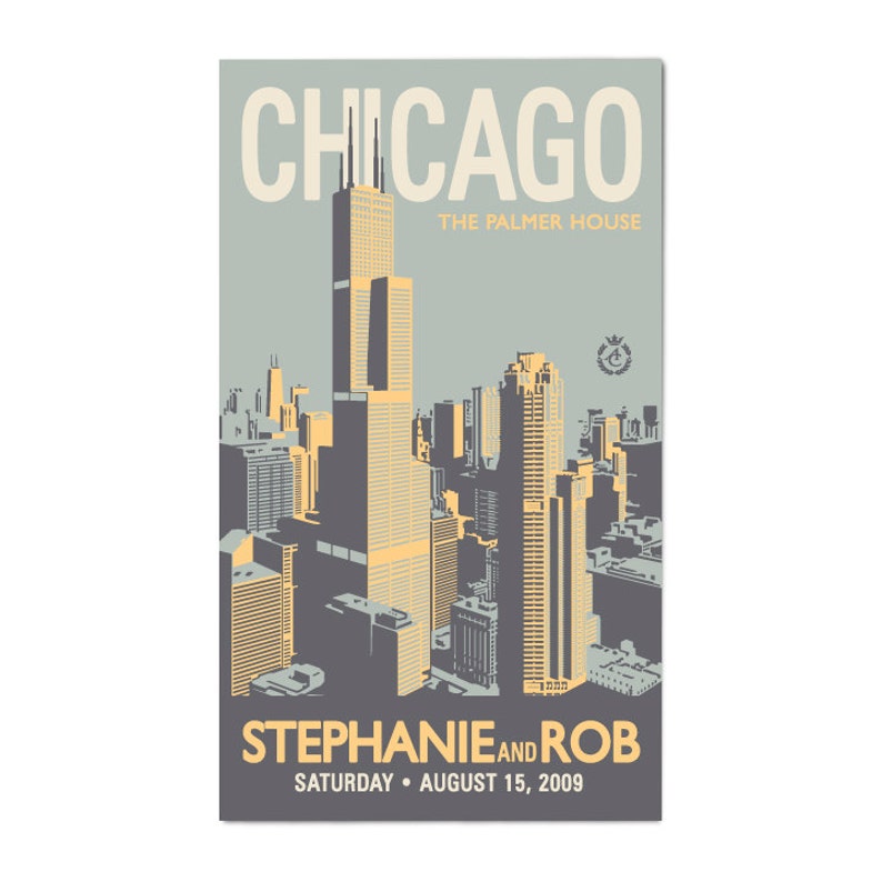 Downtown Chicago Wedding Personalized Art Save The Date | Etsy