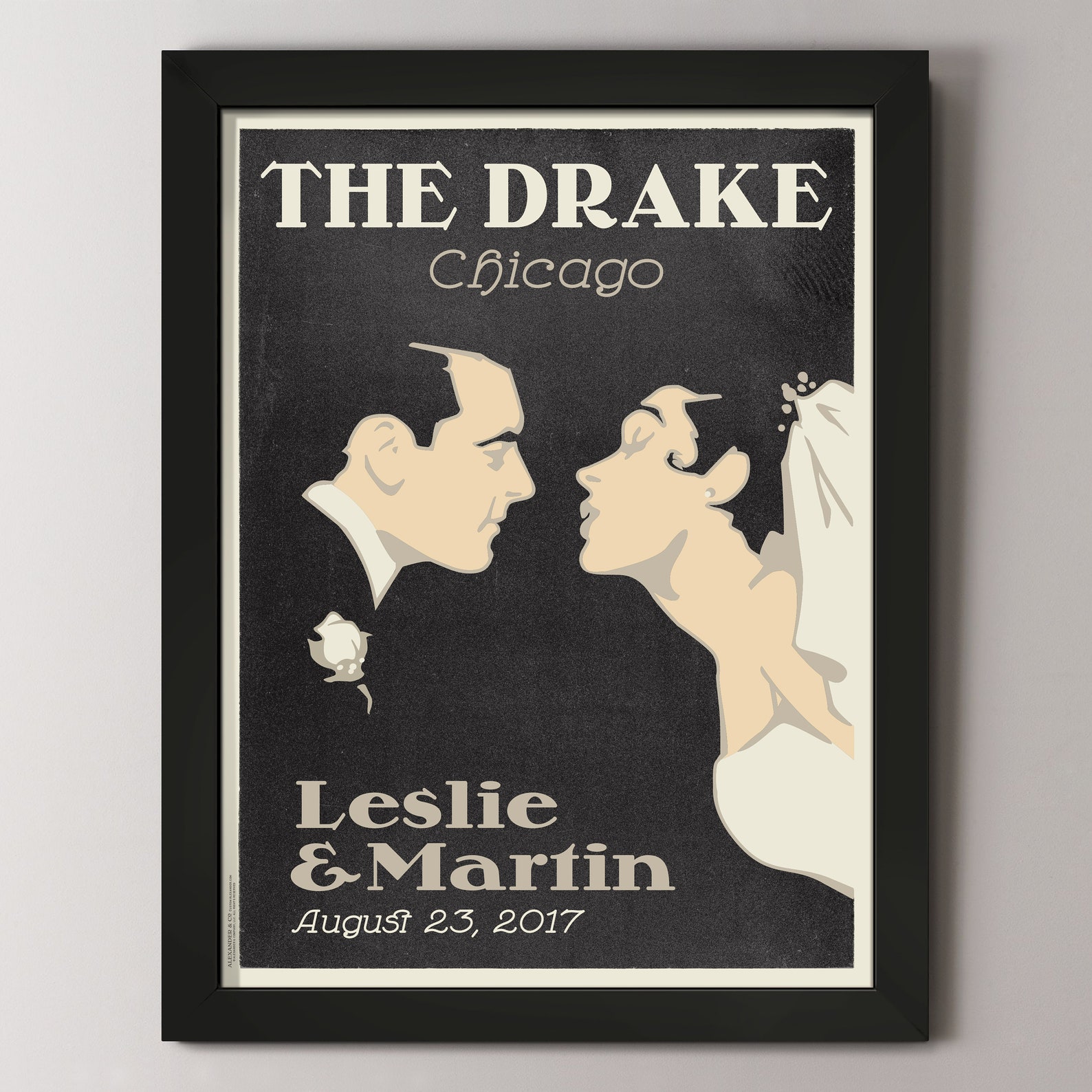 First Kiss Personalized Wedding Art in Classic Frame 18x24 or 24x36 (15 ...