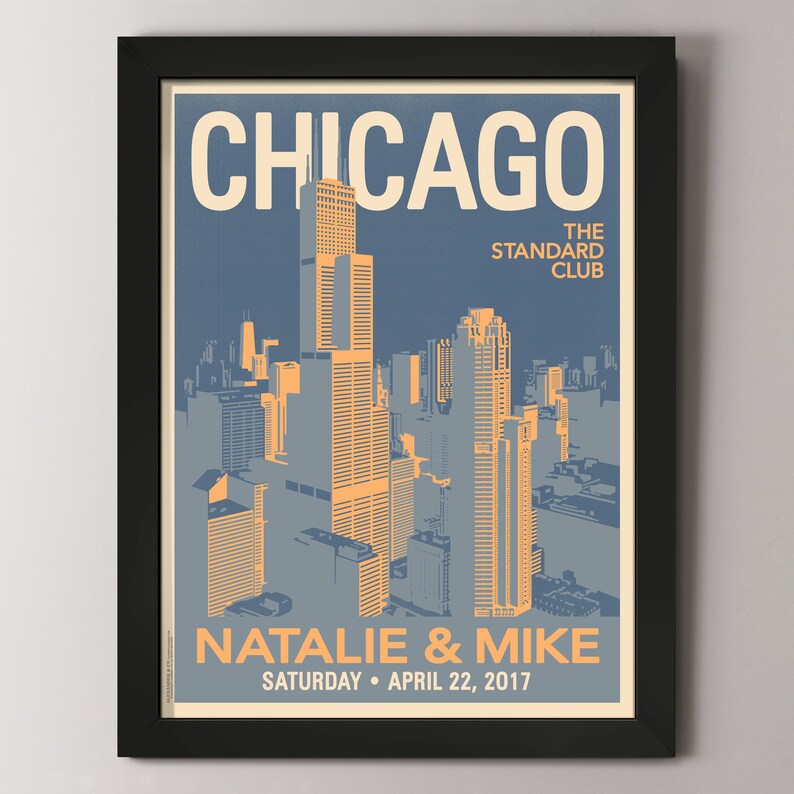 Chicago Downtown Personalized Wedding Art in Classic Frame - Etsy
