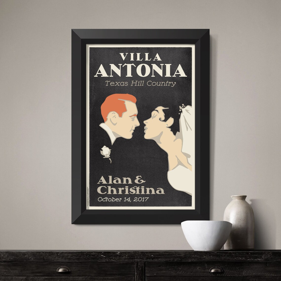 First Kiss Personalized Wedding Art in Classic Frame 18x24 or 24x36 (15 ...