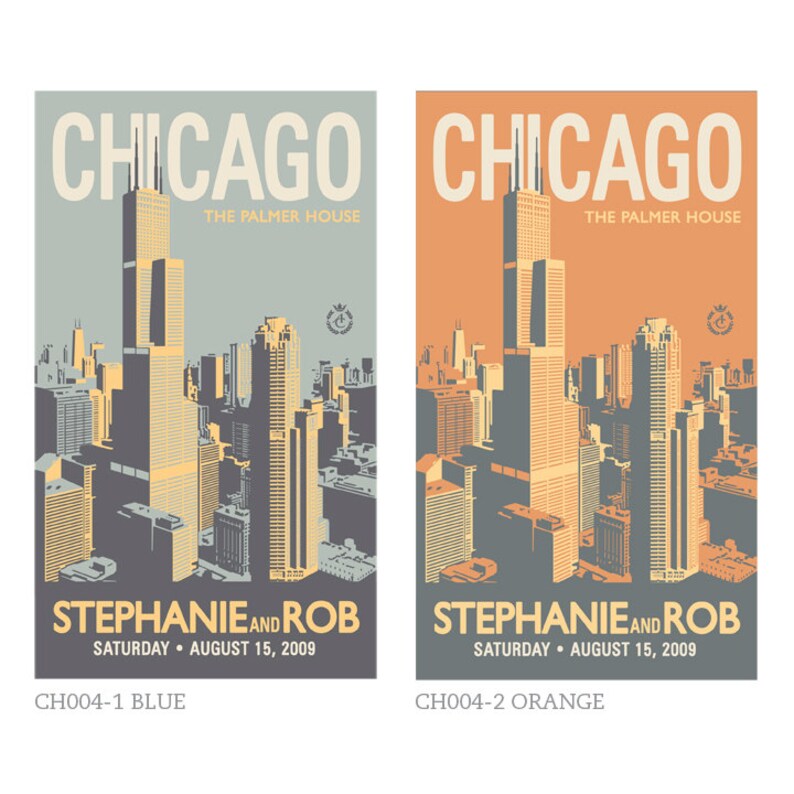 Downtown Chicago Wedding Personalized Art Save The Date | Etsy