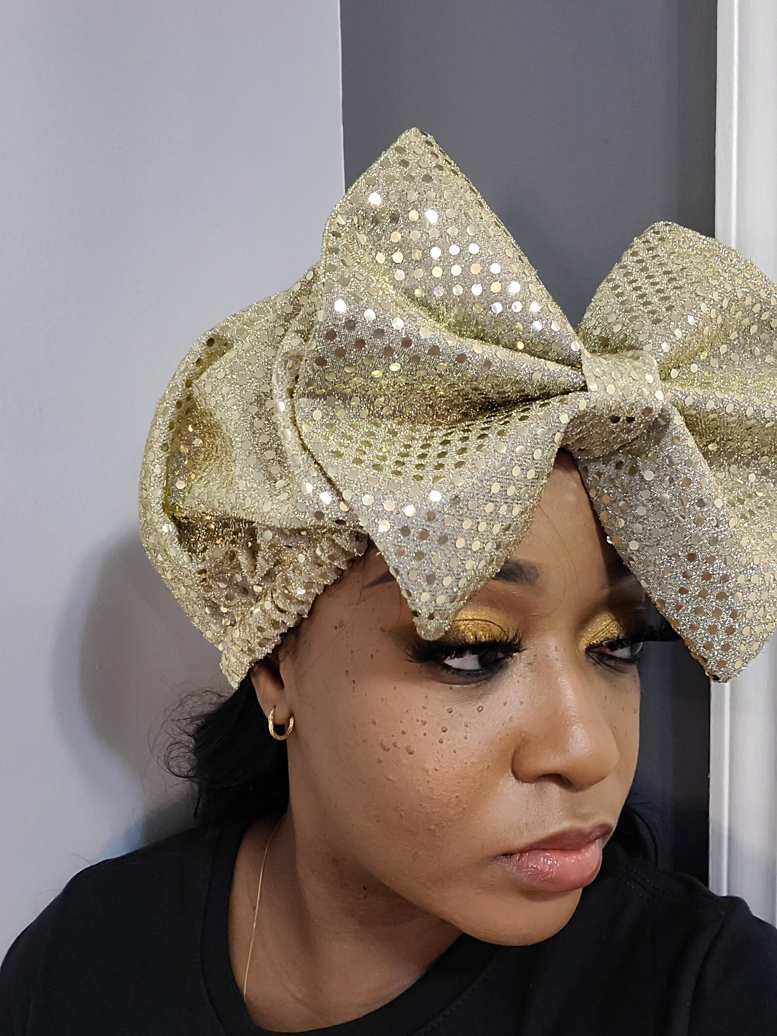 The pagri Sequin Bow Head Turban in Gold Muslim - Etsy