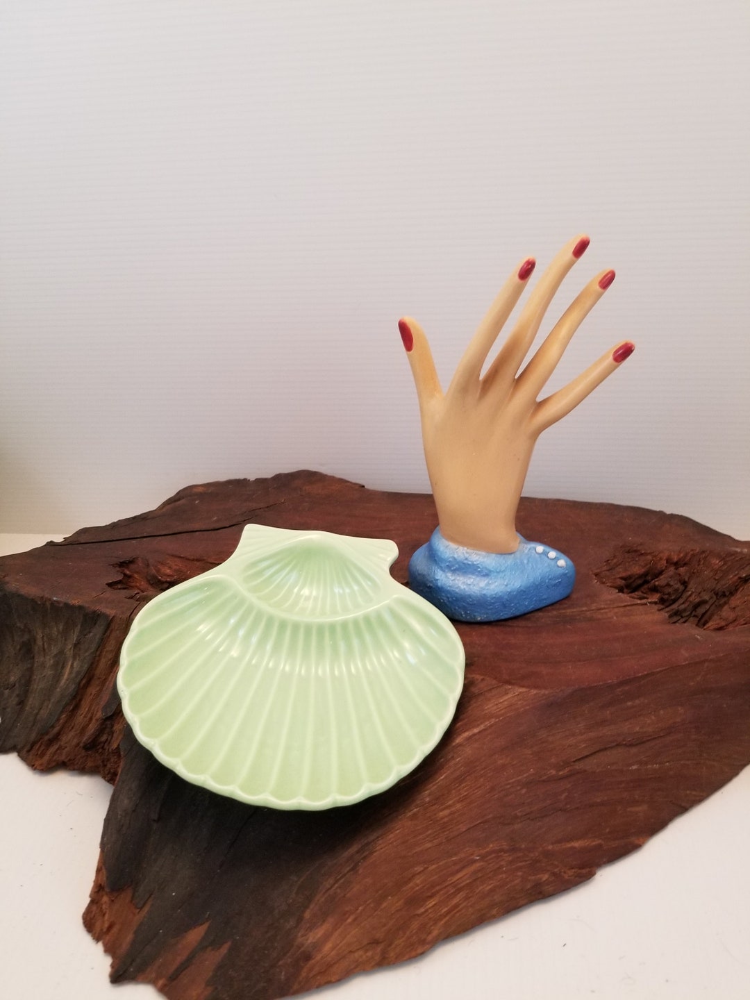 Pastel Green Shell Shape Soap Dish, Double Section Shell Dish in Soft ...