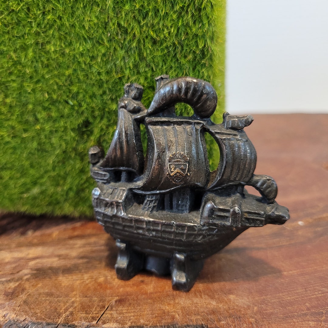 Vintage Pirate Ship Mini Paperweight, Small Tall Ship Figure Heavy ...