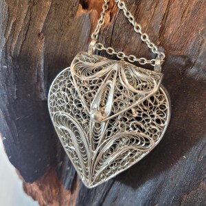 Filigree Silver Heart Coin Locket, Victorian Style Miniature Heart ...