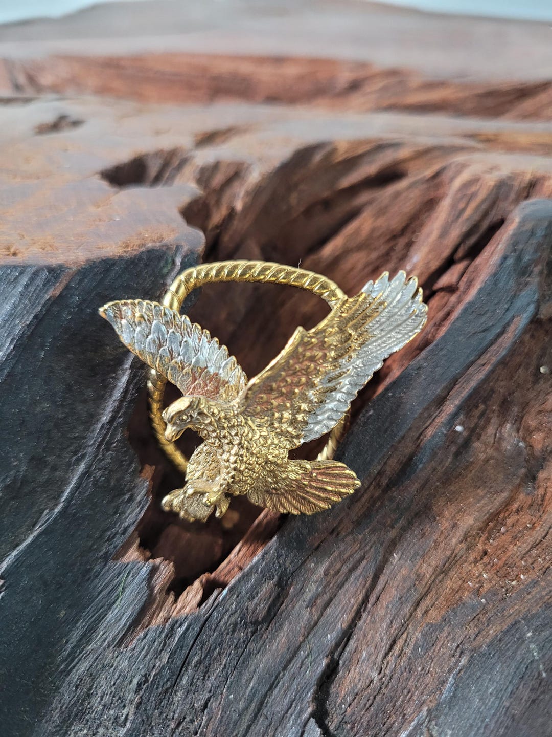 Vintage American Eagle Charm Bandana Scarf Slide, Golden Flying Eagle ...