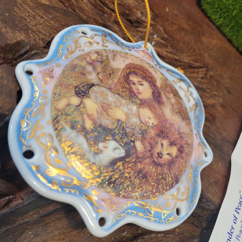 Lion and Lamb Edna Hibel Porcelain Ornament, the Wonder of Peace - Etsy