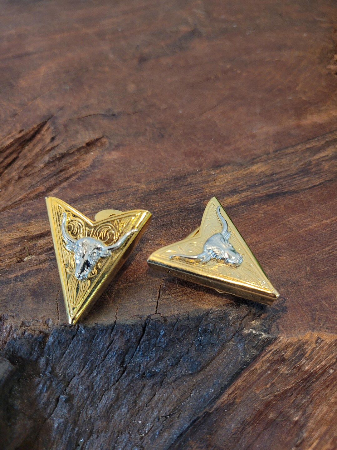 Western Wear Collar Tips With Silver Tone Longhorn and Gold Ton Tips - Etsy