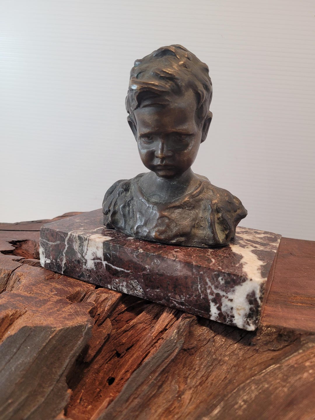 Vintage Cast Bronze Boy Statue on Marble Base - Giovanni De Martino ...