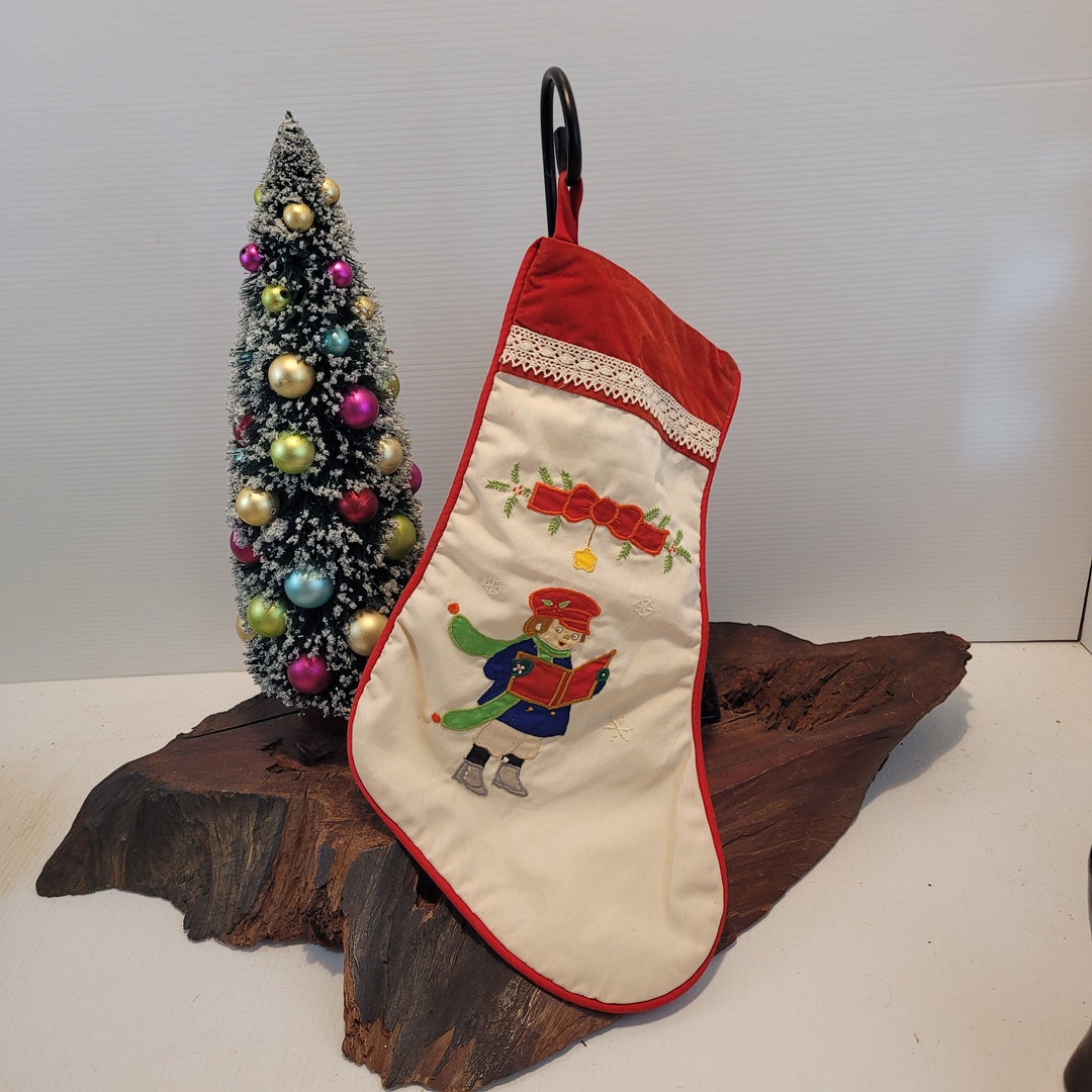 Vintage Caroler Christmas Stocking, Singing Boy Vintage Christmas Cloth ...