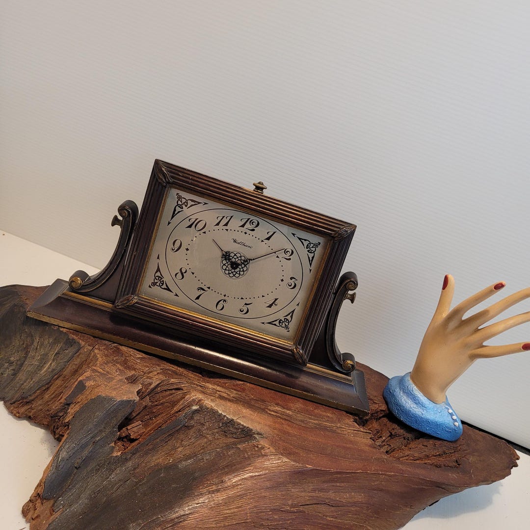 Antique Waltham Mantel Clock, Wood With Gold Accents Wind up Operated ...