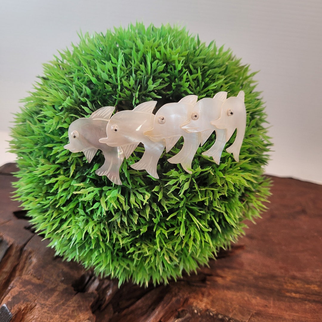 Dolphin Hair Clip of Mother of Pearl , 5 Dolphin in A Row Hair Barrette ...