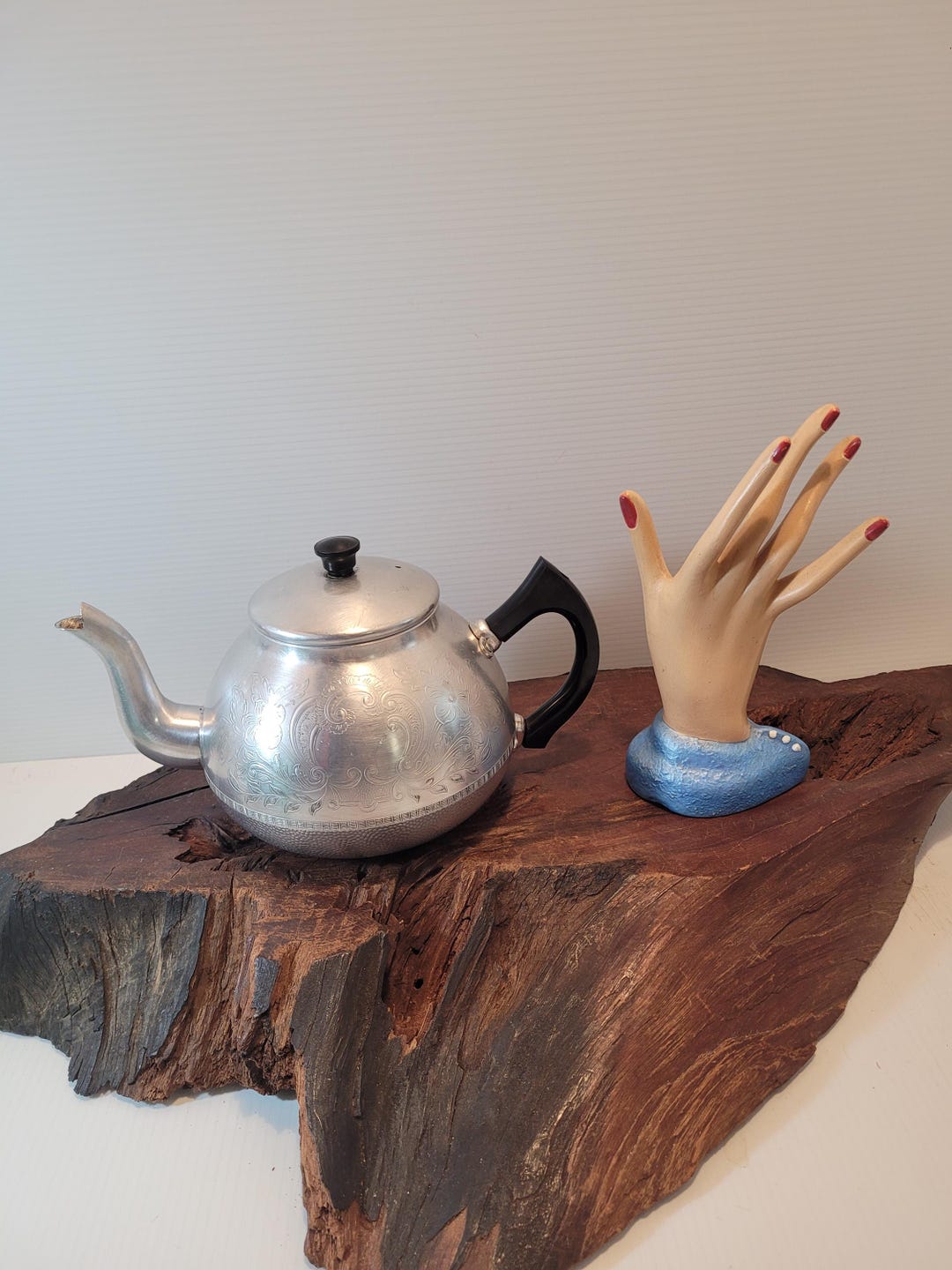 1960's Swan Aluminum Embossed Floral Tea Pot With Bakelite Handle Made ...