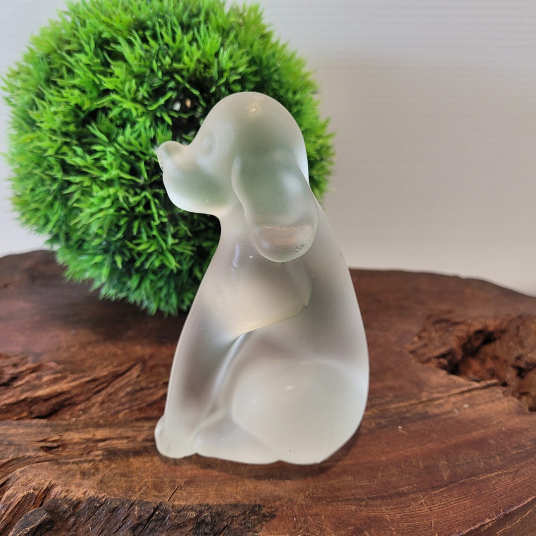 Glass Dog Figurine Satin Gloss Finish by SIAN Cristallerie , Frosted ...