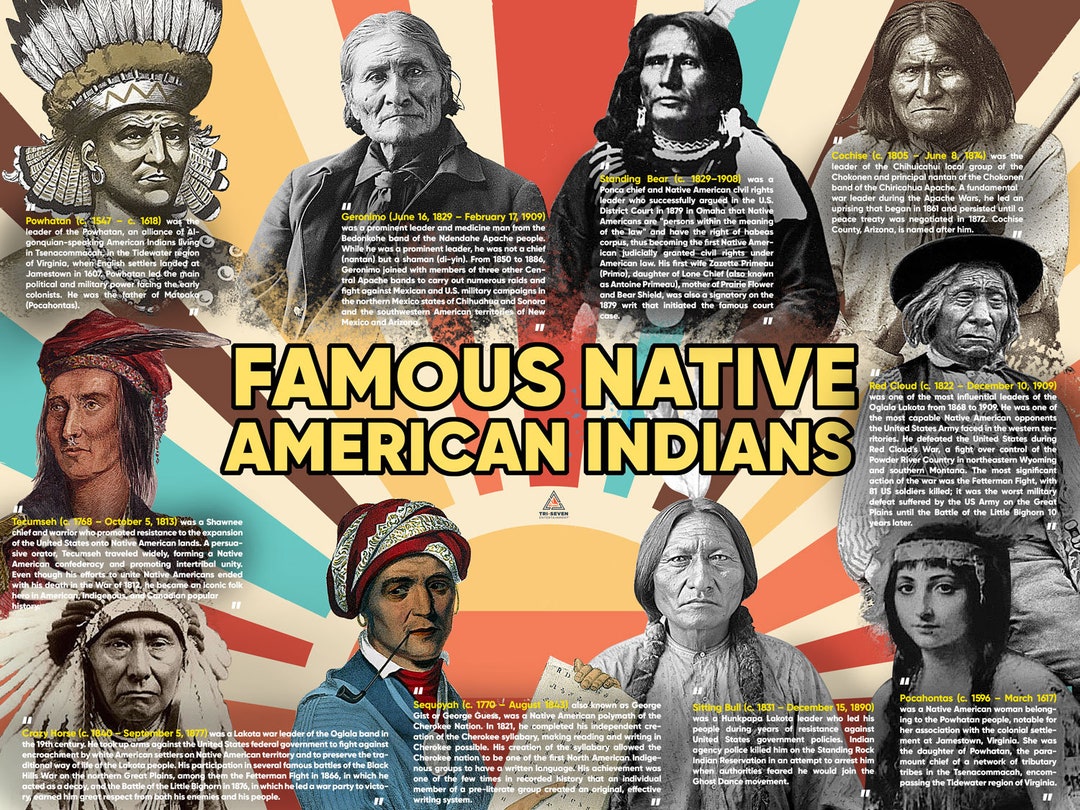 Famous Native American Indians Poster Wall Art Print, Unframed, 24x18 ...