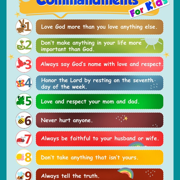 Ten Commandments Poster for Kids - Etsy