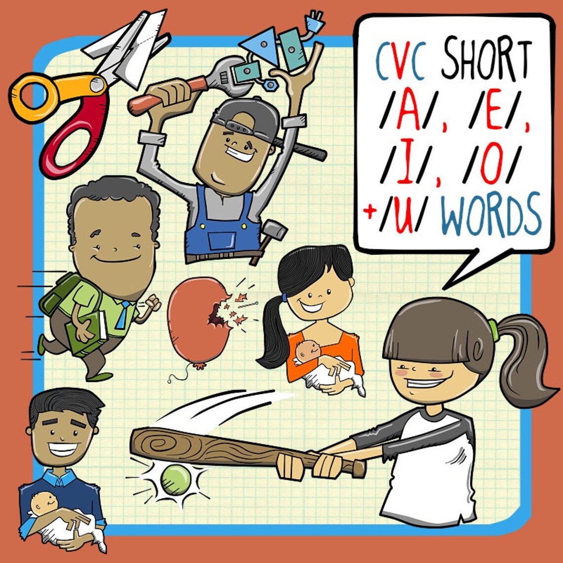 CVC Short Vowel Clip Art Bundle - Etsy