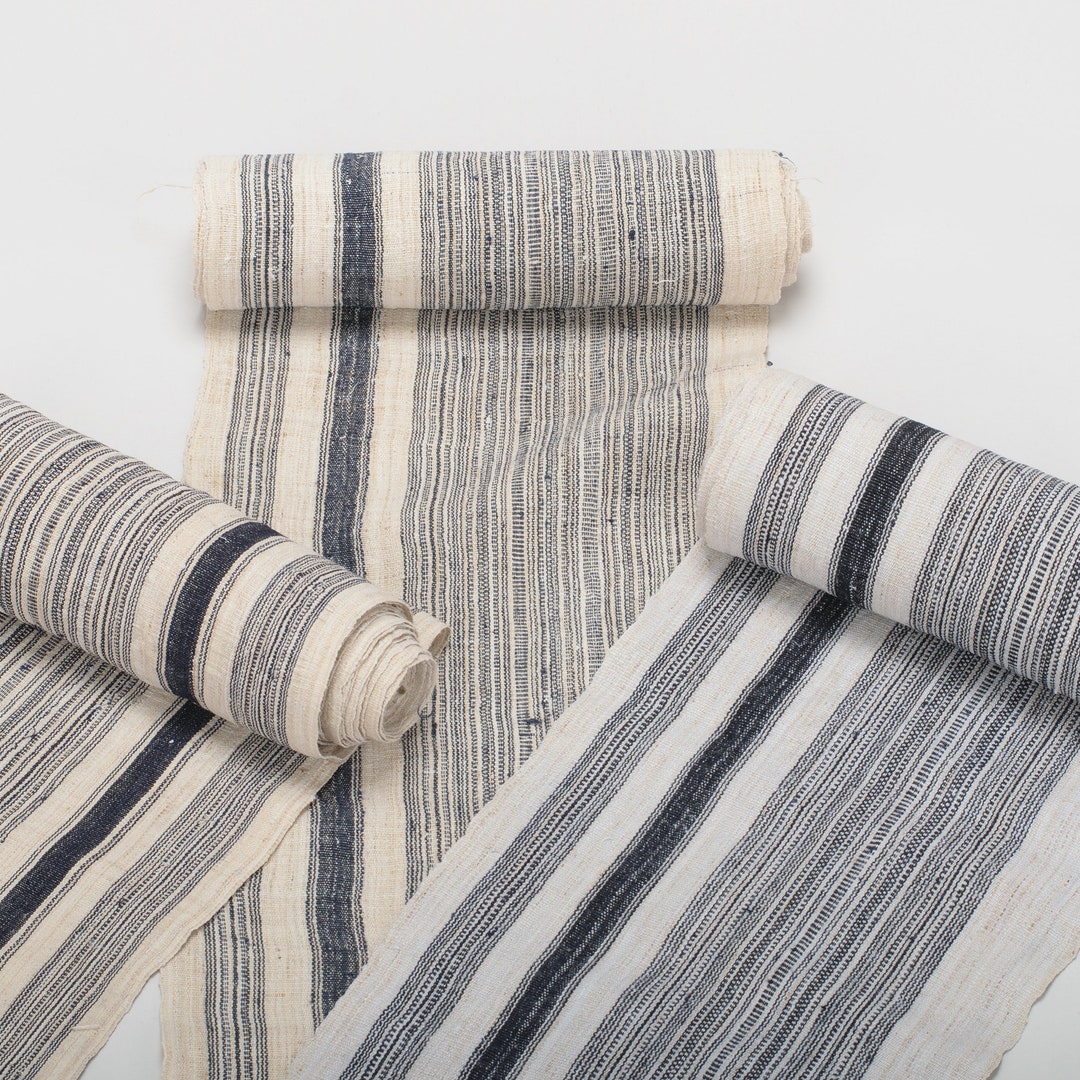 Hill Tribe Striped Hemp Fabric - Hmong Textile Indigo Black Cream ...