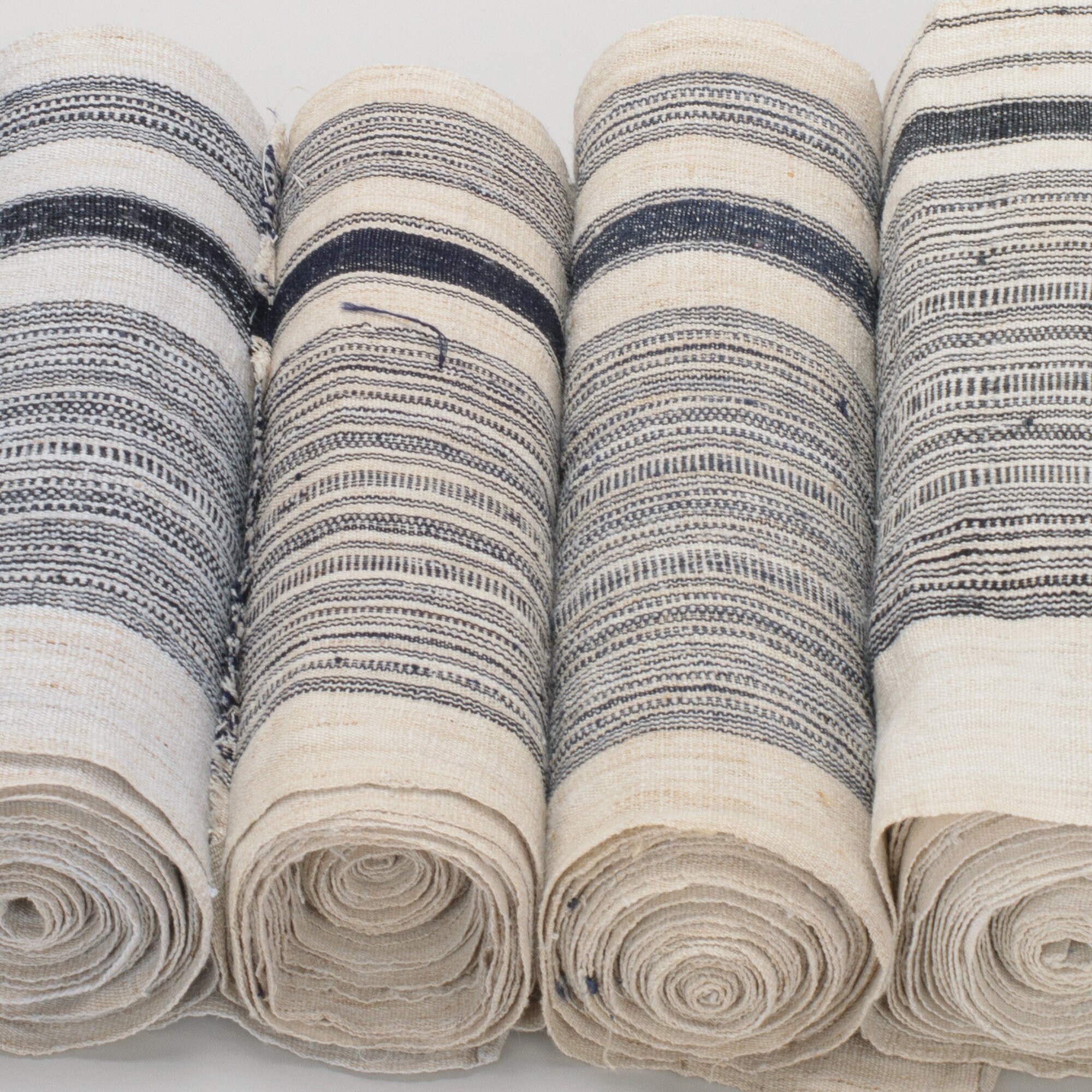 Hill Tribe Striped Hemp Fabric Hmong Textile Indigo Black Cream Natural ...