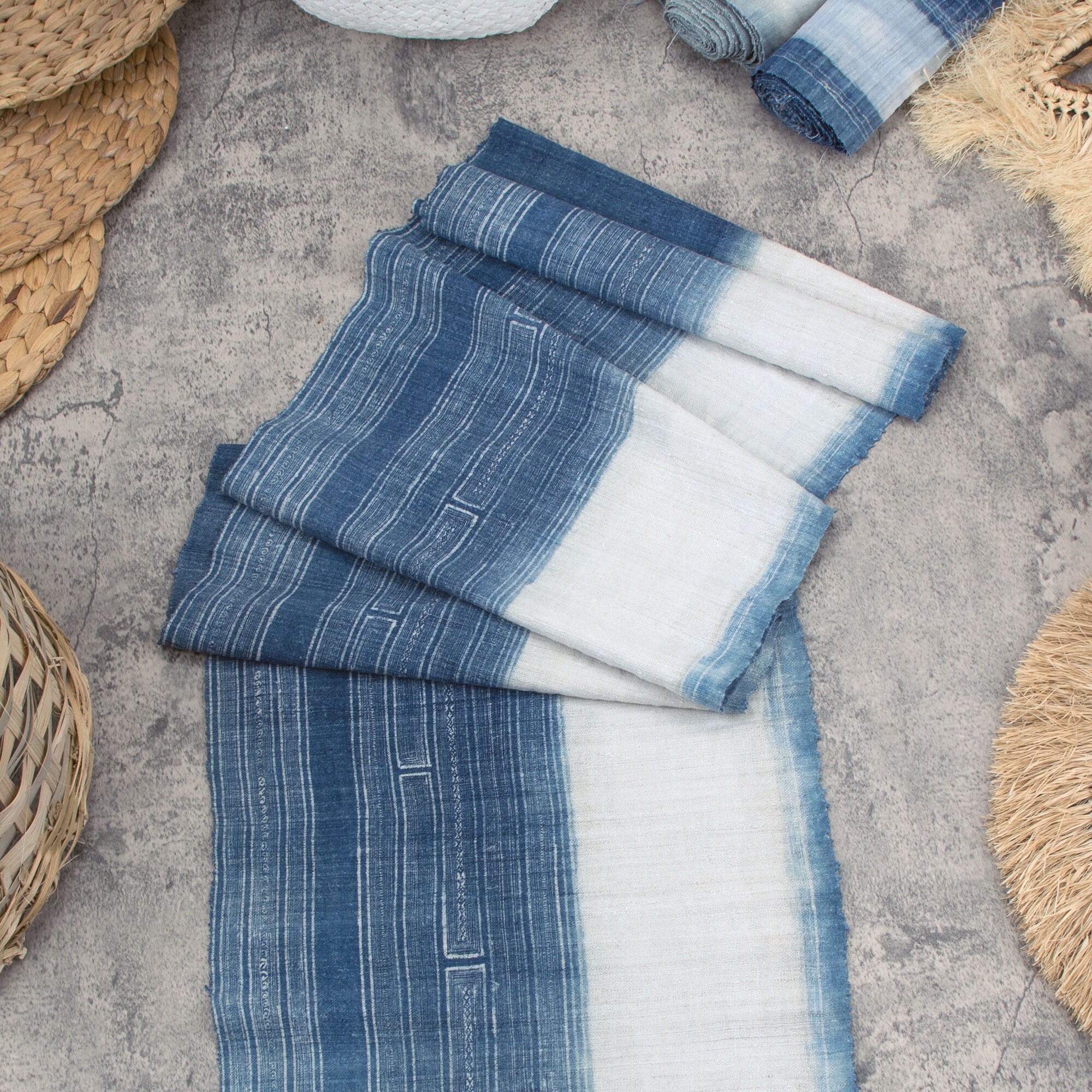 68x12in Vintage Hmong Indigo Batik Textile Table Runner Blue - Etsy