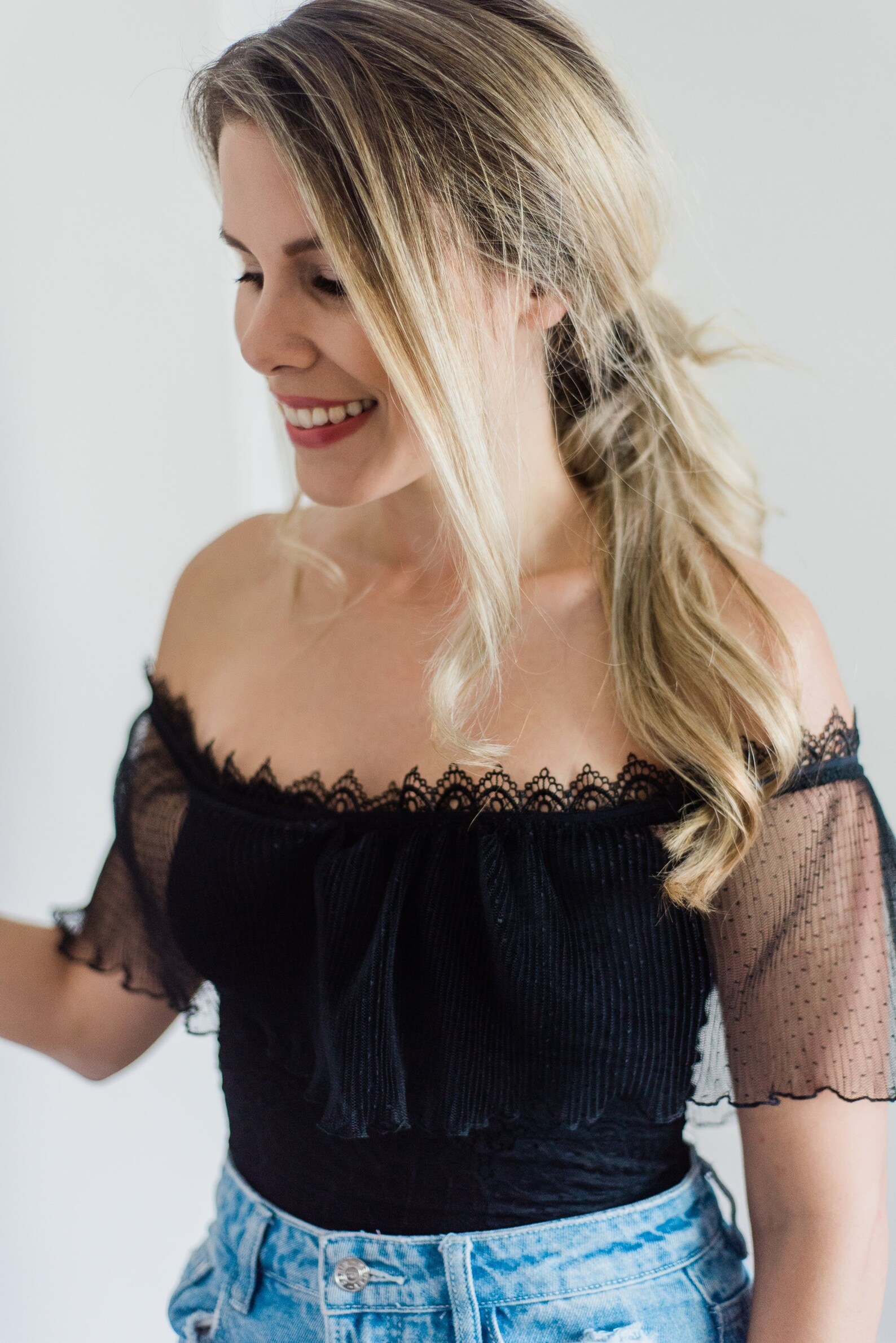 Black off the Shoulder Top, off the Shoulder Lace Top, Sheer Tulle ...