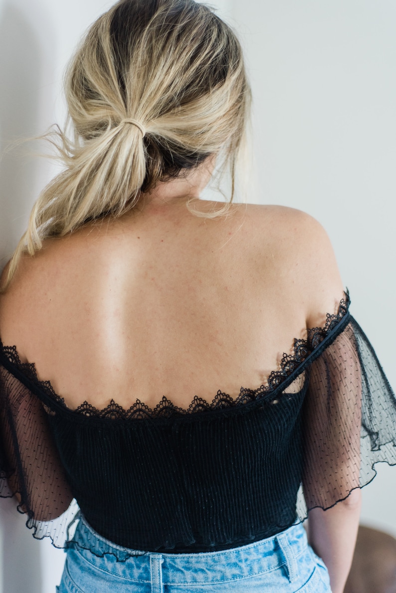 Black off the Shoulder Top, off the Shoulder Lace Top, Sheer Tulle ...