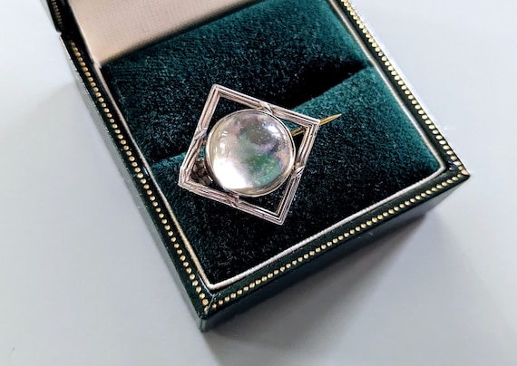 Small Arts & Crafts Brooch - Antique Faux Moonstone L… - Gem