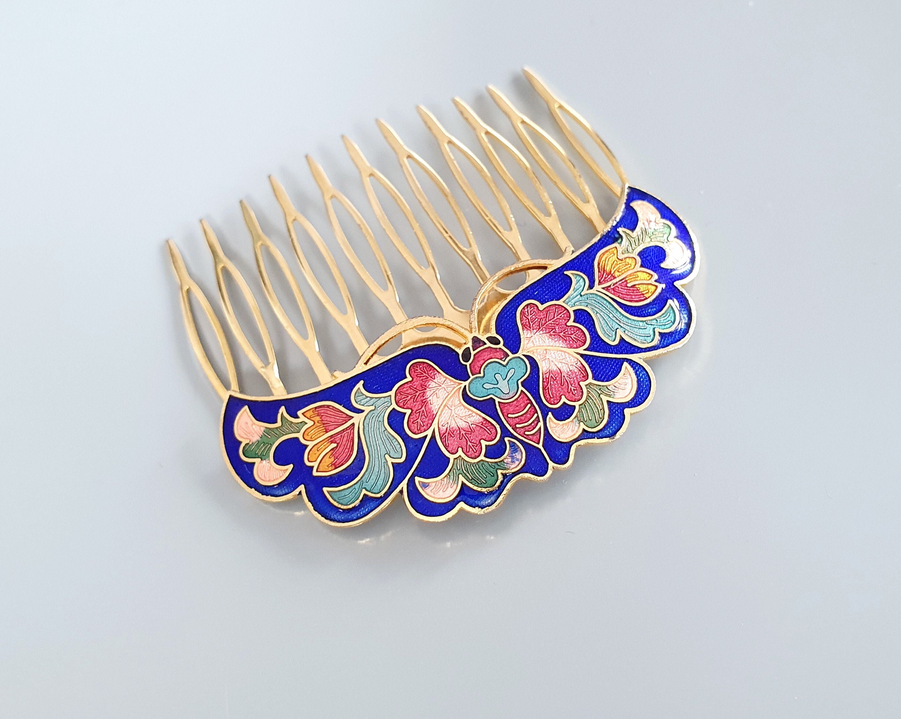 1980's Vintage Cloisonne Hair Comb Blue Butterfly Enamel - Etsy