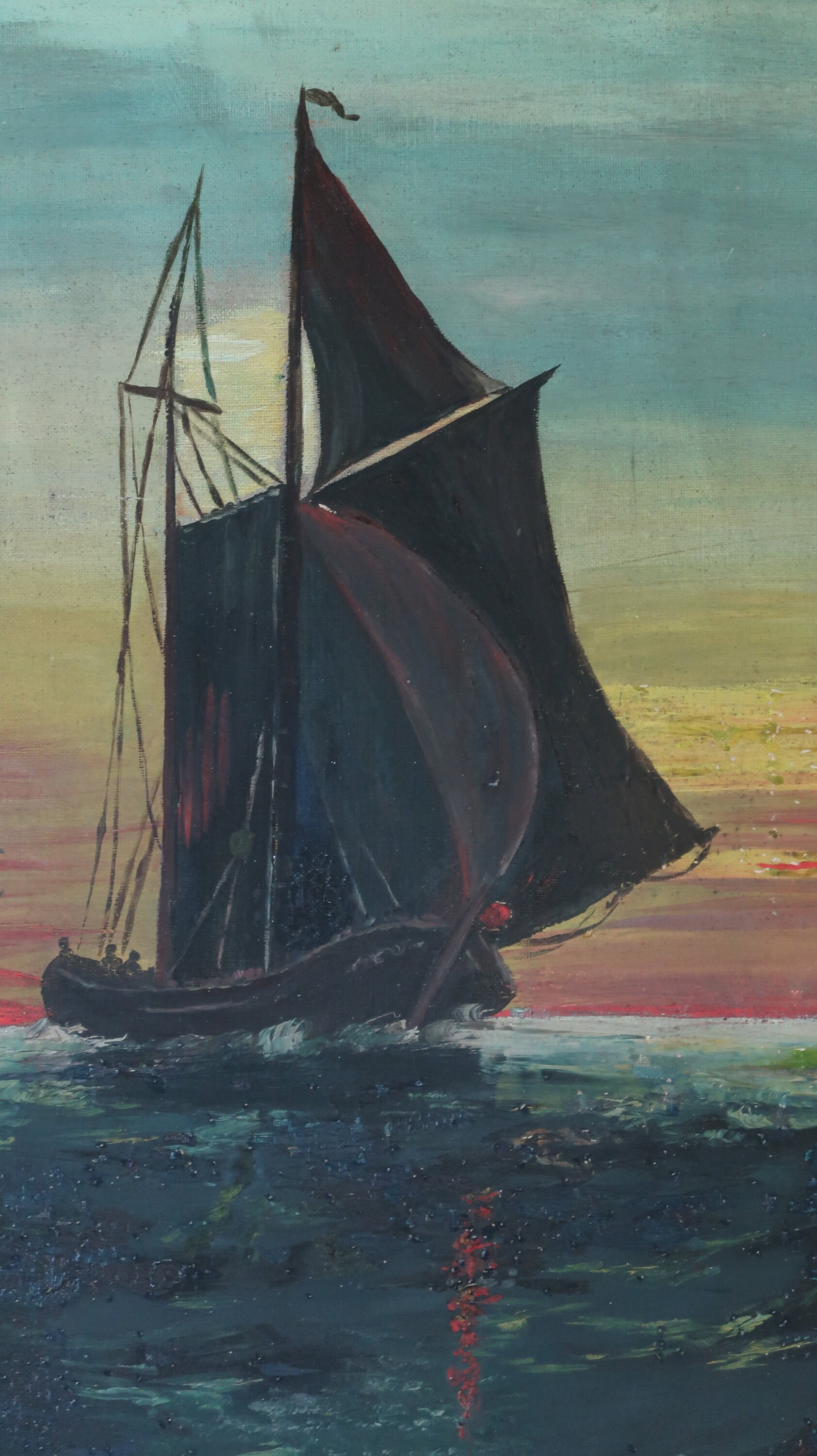 1908 Original Oil Painting, Ketch Rigged Fishing Boat, Signed, Framed ...