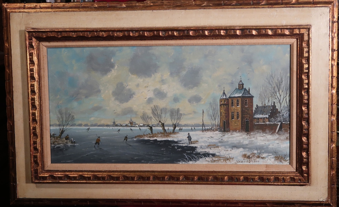 Skating on the Zuyder Zee, Original Oil on Canvas, Signed, Framed ...