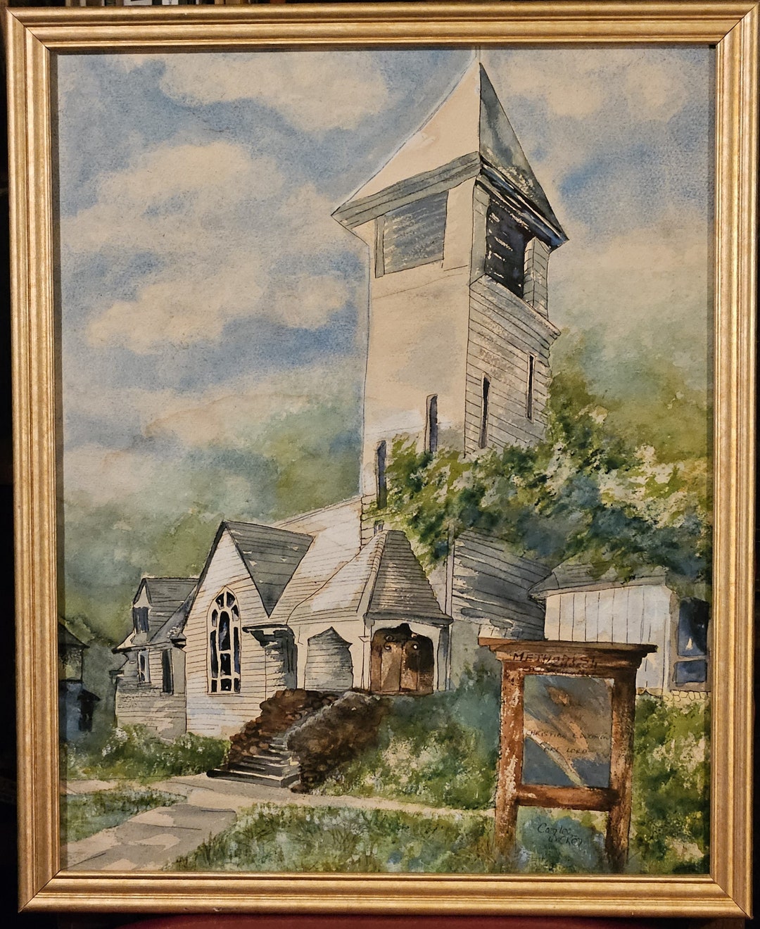 Methodist Church, Original Watercolor by Carlee Walker, Signed, Framed ...
