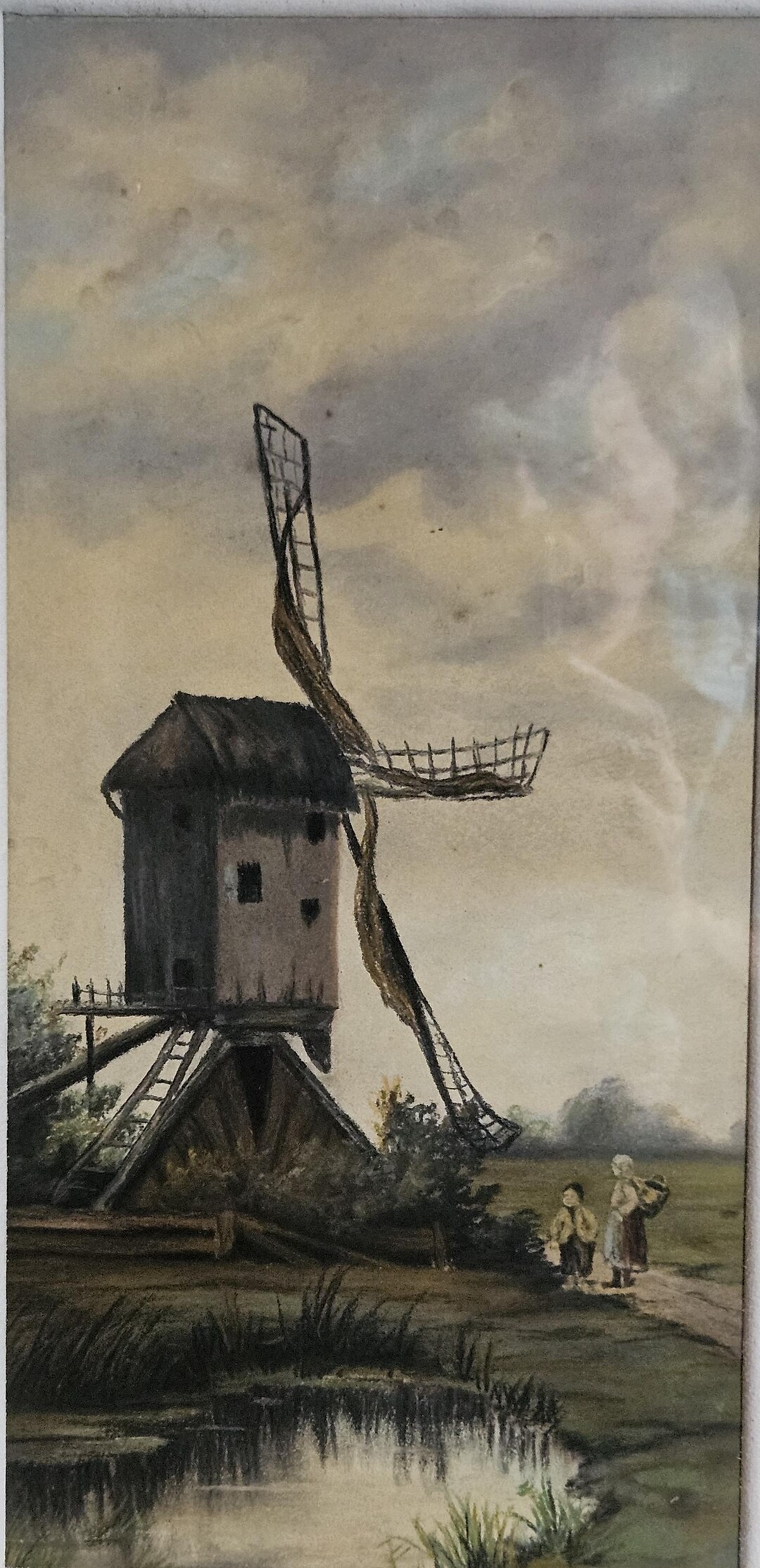 Windmill, 19th Century Pastel Painting, Original Frame, 25x15" - Etsy