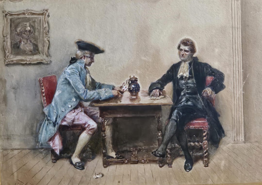 Two Colonial Gentlemen in a Tavern, Original Watercolor by Jean Leon ...