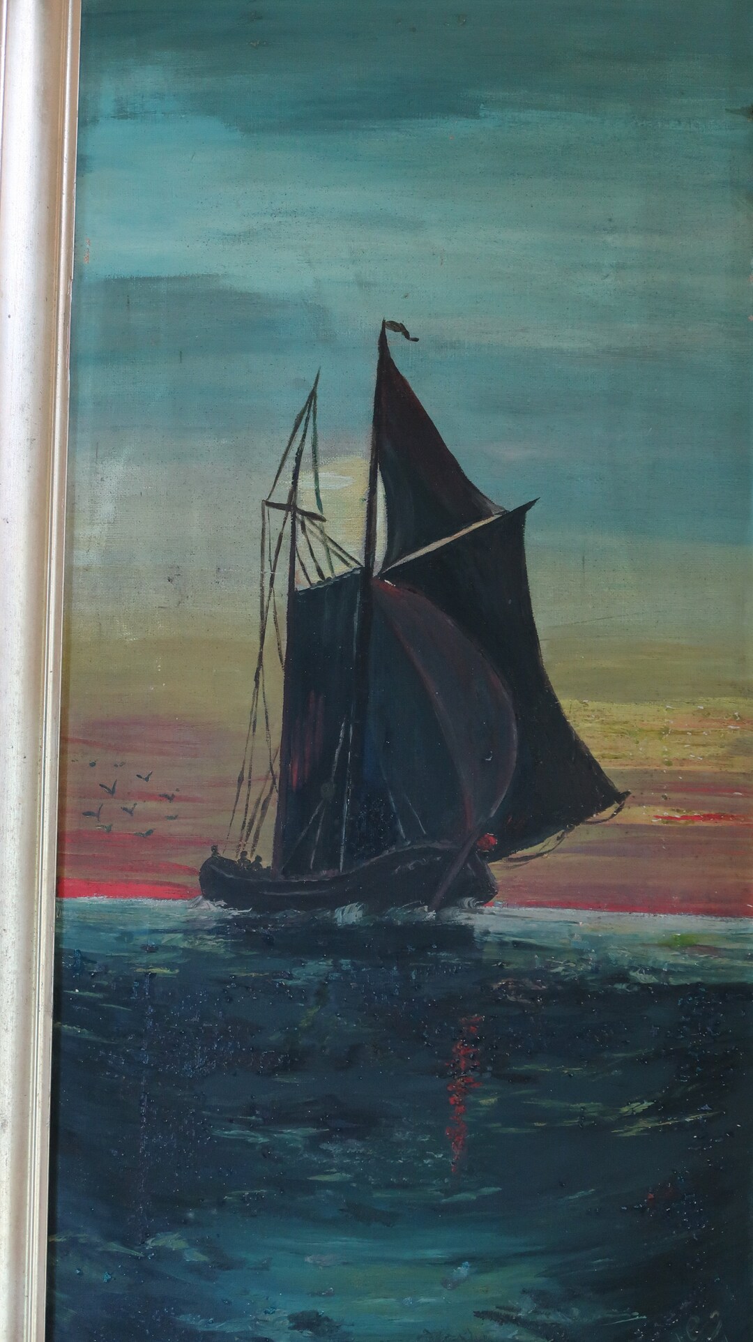 1908 Original Oil Painting, Ketch Rigged Fishing Boat, Signed, Framed ...
