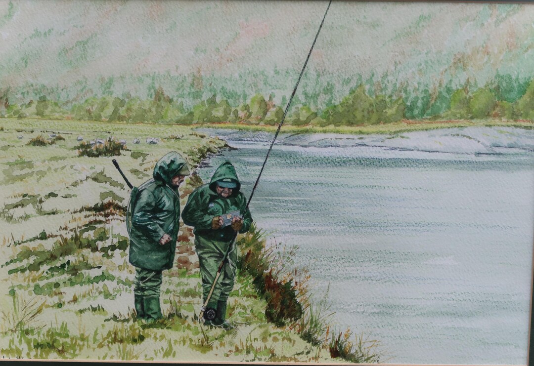 Friends Fly Fishing at the Junction Pool, Original Watercolor, Framed ...