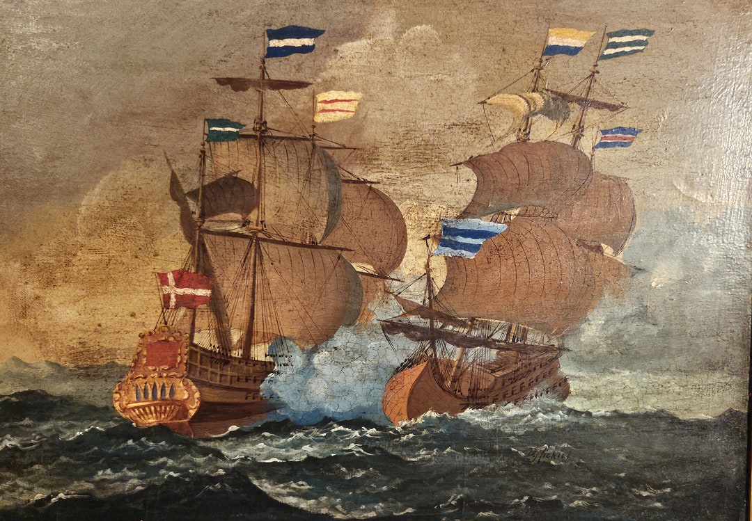 Battle of Koge Bay, Oil on Canvas in the Style of a Classic Naval ...