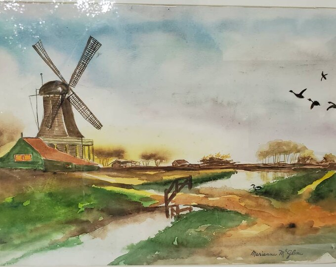 Windmill, an Original Watercolor, Signed, Framed, 23x19" - Etsy