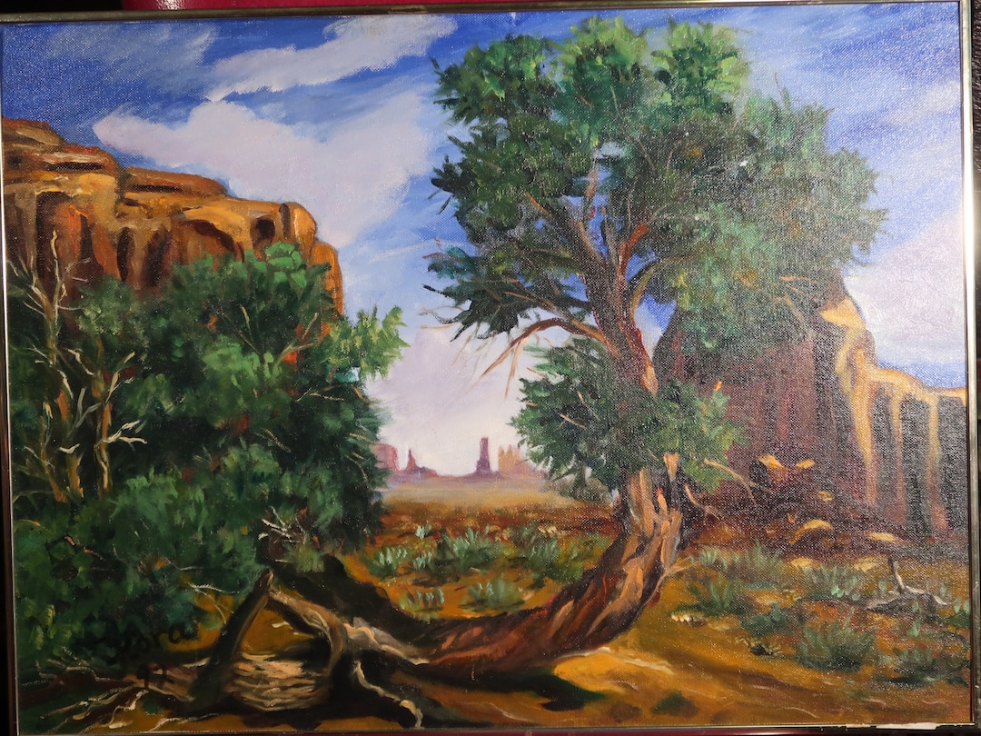 Monument Valley, Original Oil on Canvas by Flora Levi, Signed, Framed ...