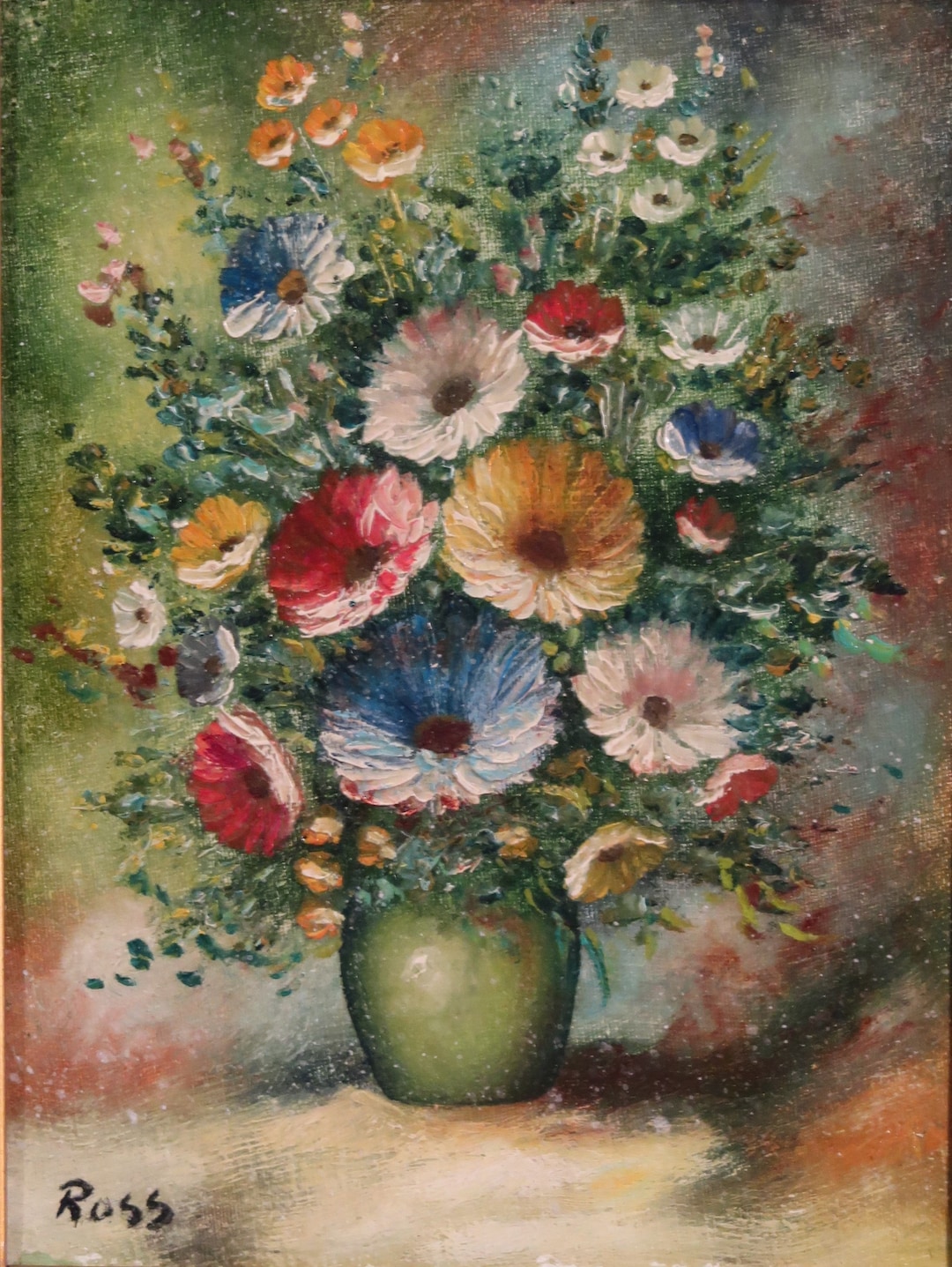 Vase of Flowers, Original Oil on Canvas, Signed Ross, Framed, 16x14" - Etsy