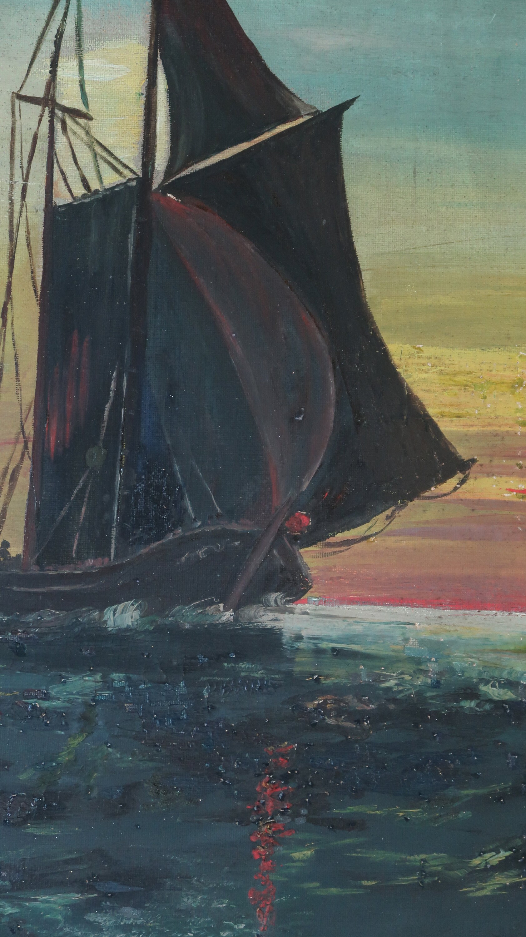 1908 Original Oil Painting, Ketch Rigged Fishing Boat, Signed, Framed ...