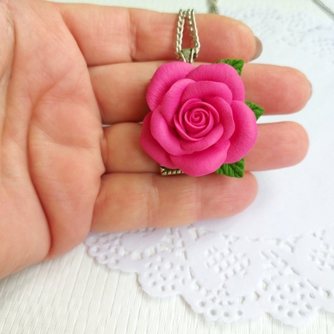 Pink Rose Necklace. Pink Flower Necklace. Flower Jewelry. Bridesmaid ...