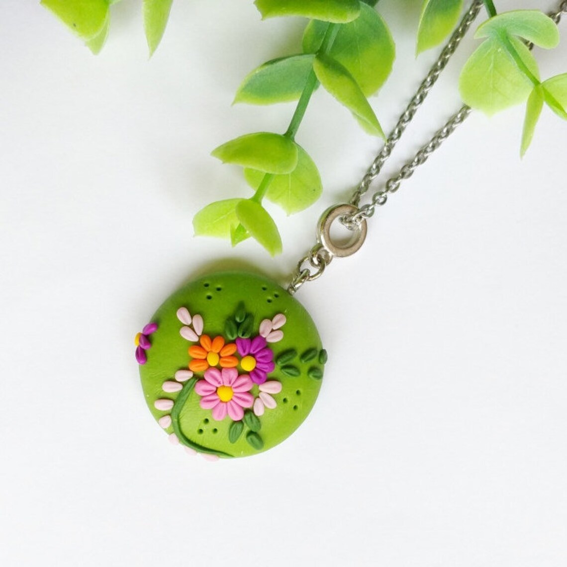 Flower Necklace Polymer Clay Necklace Flower Jewelry Etsy