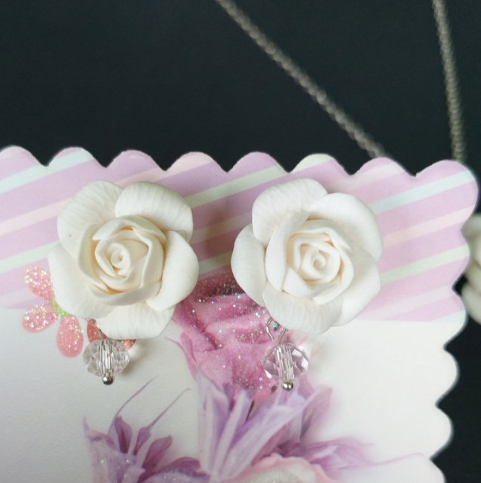 White Flower Jewelry Set. White Rose Necklace. White Rose Earring ...