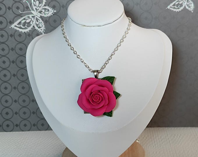 Pink Rose Necklace. Pink Flower Necklace. Flower Jewelry. Bridesmaid ...