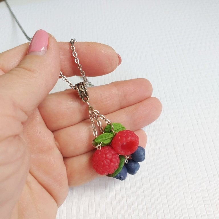 Food Jewelry - Berry Necklace - Blueberry Necklace - Miniature Food ...