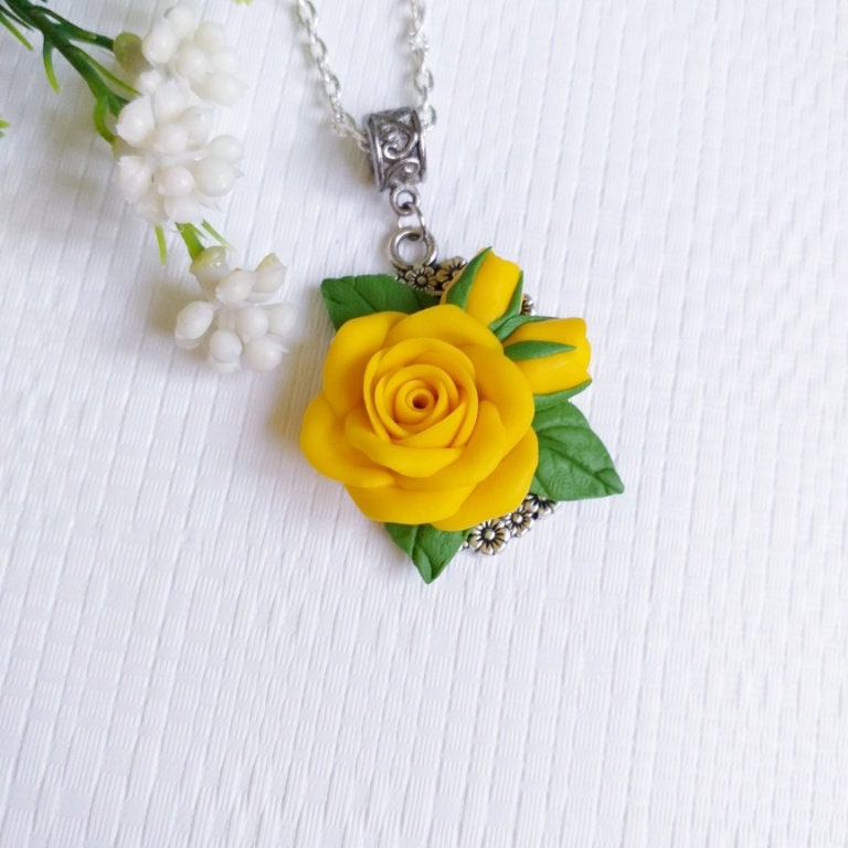 Yellow Necklace. Flower Necklace. Yellow Jewelry. Polymer Clay Jewelry ...